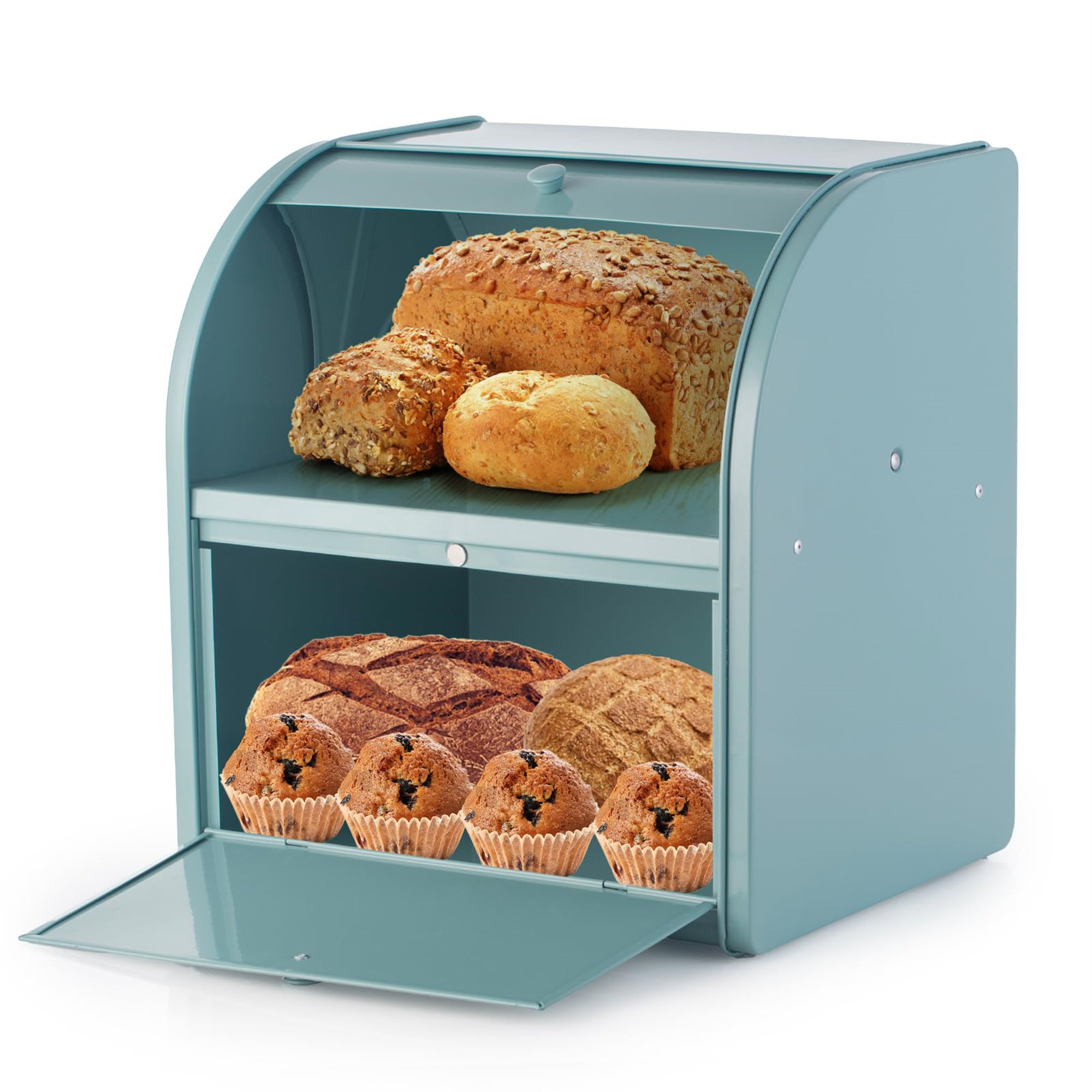 Belfry Kitchen Bread Bin, Bread Bins For Kitchen, 2-Layer | Large | Roll Top | 30 X 24.5 X 32 ...